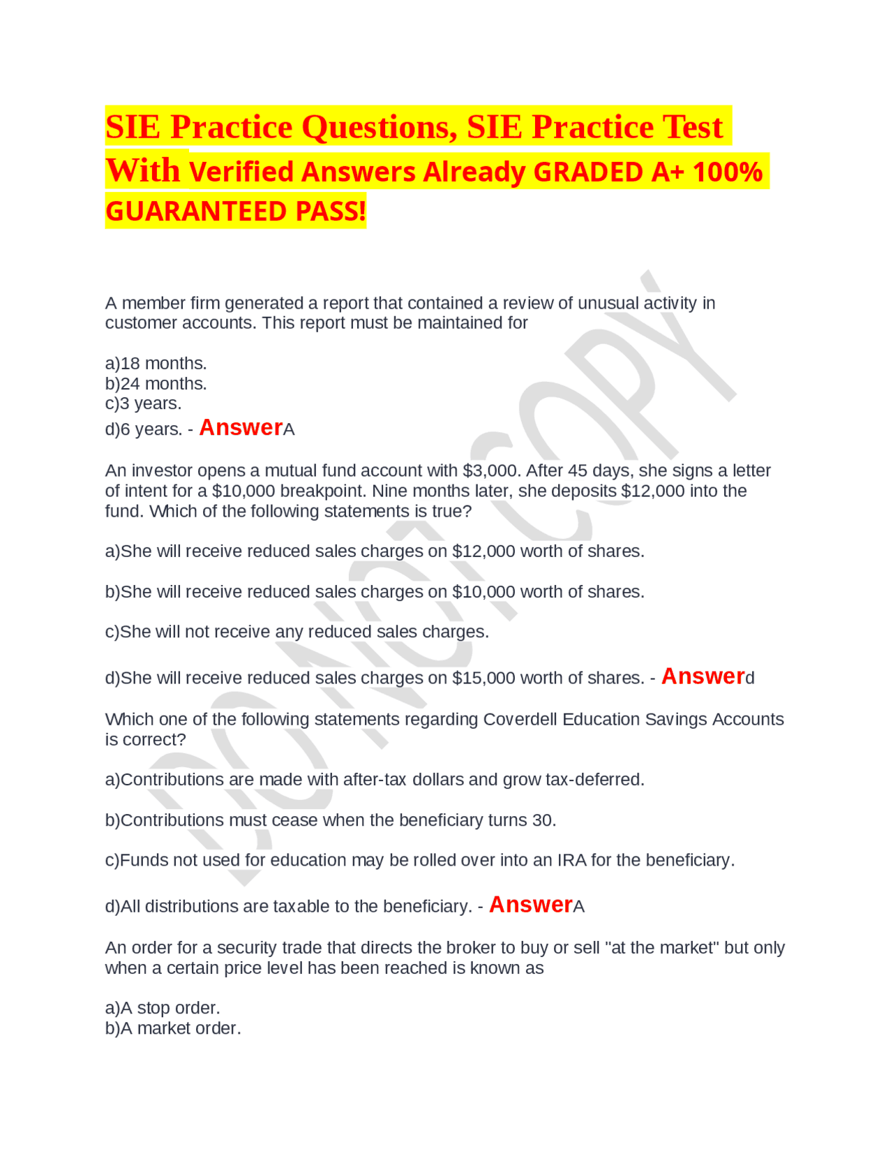 SIE Practice Questions and Answers: A Comprehensive Guide for Exam ...
