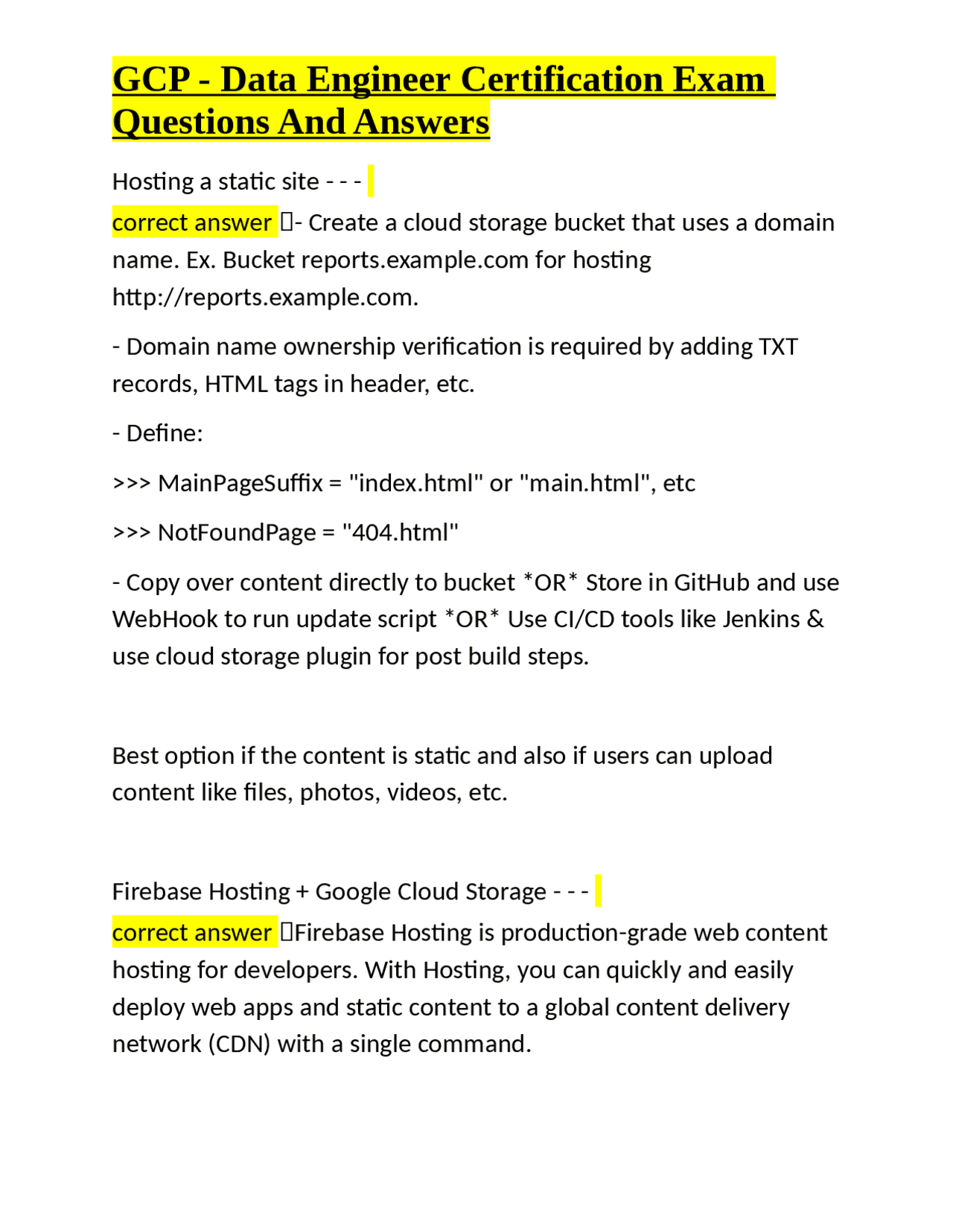 GCP Data Engineer Certification Exam Questions and Answers | Exams ...