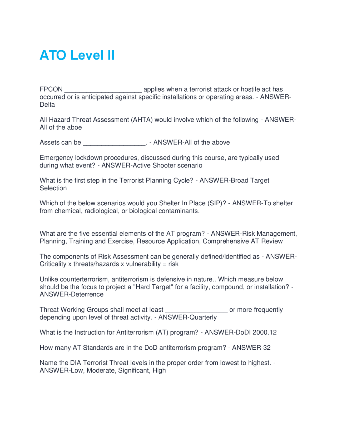 ATO Level II Questions With 100% Correct Solutions. | Exams Advanced ...