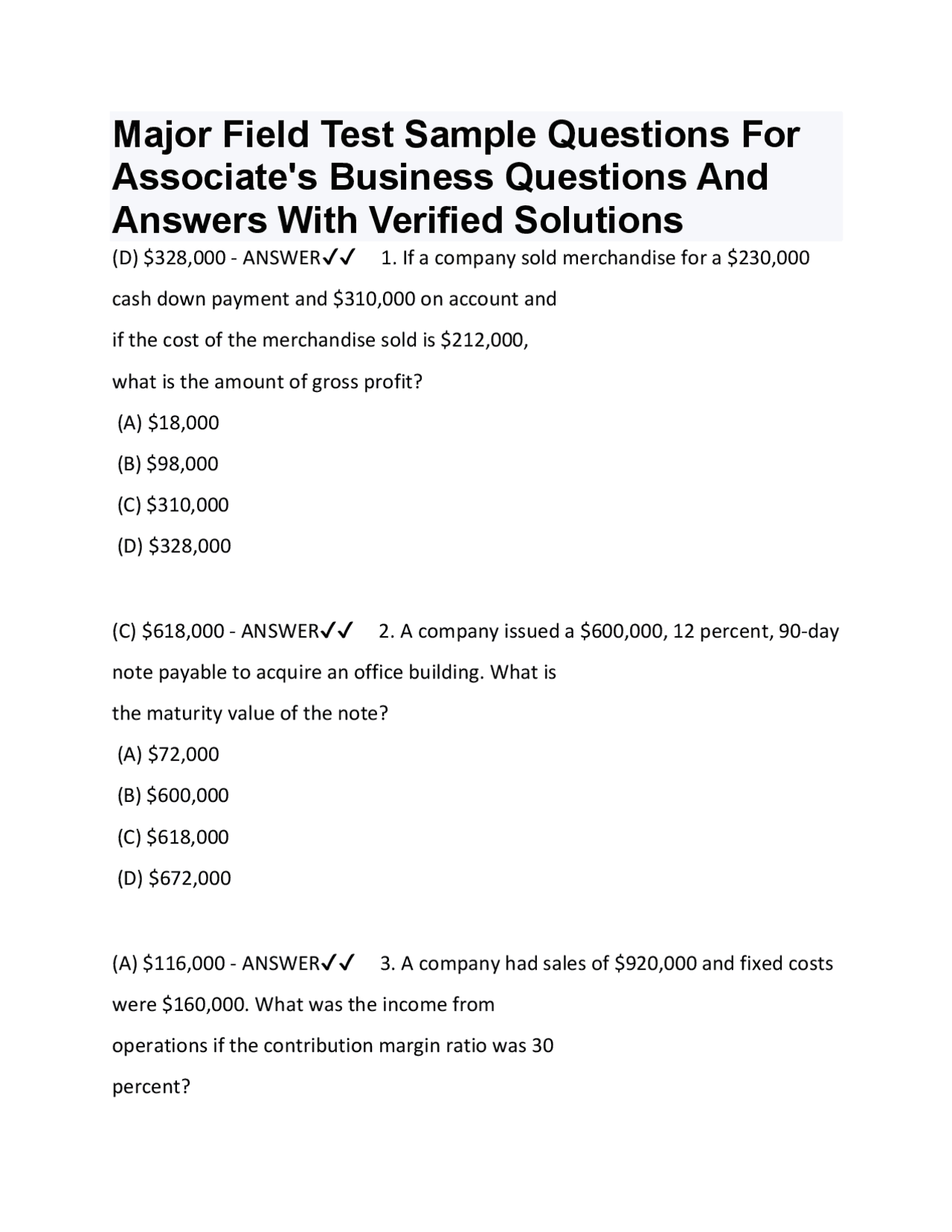 Major Field Test Sample Questions For Associate's Business Questions ...
