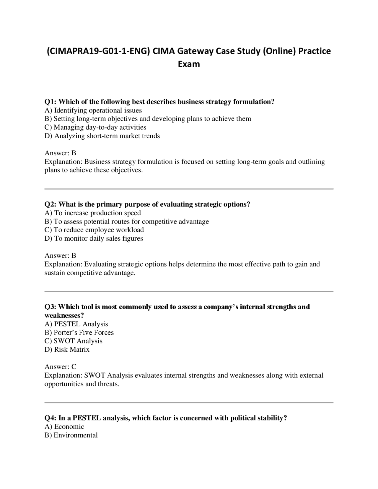 (CIMAPRA19-G01-1-ENG) CIMA Gateway Case Study (Online) Exam | Exams Technology | Docsity