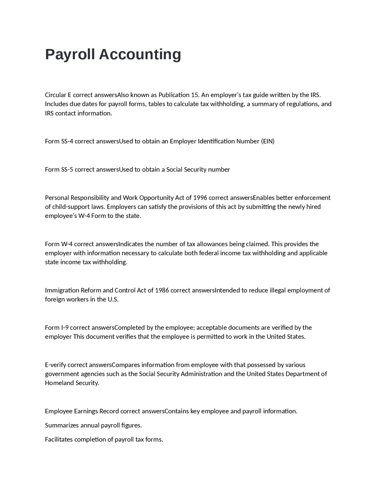 Payroll Accounting Exam with 100% Correct Answers | Exams Accounting ...