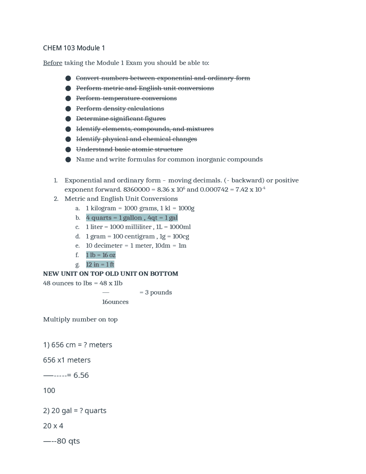 CHEM 103 Module 1: Essential Chemistry Concepts and Calculations | Lab Reports Chemistry | Docsity