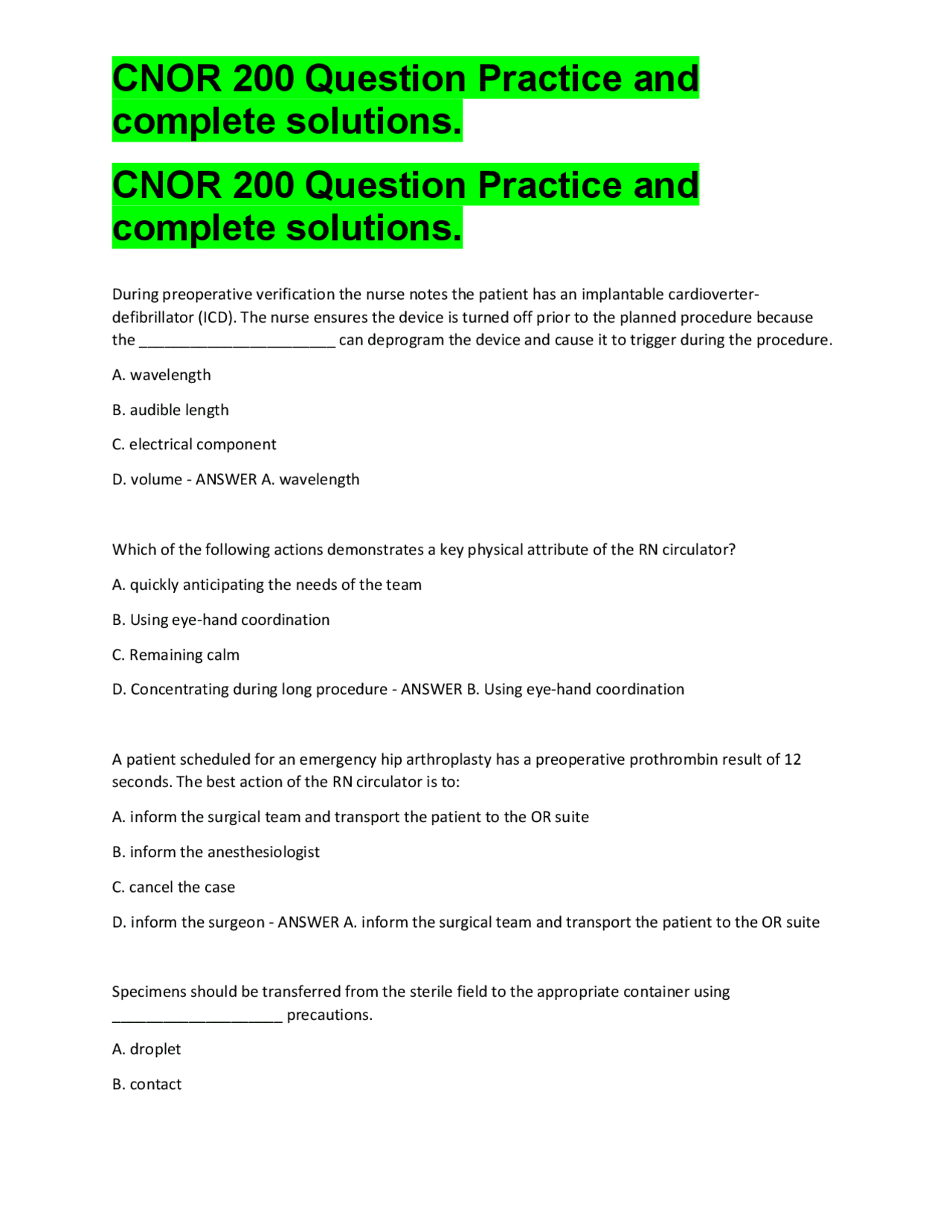 CNOR Practice Questions & Solutions: Perioperative Nurse Guide | Exams ...
