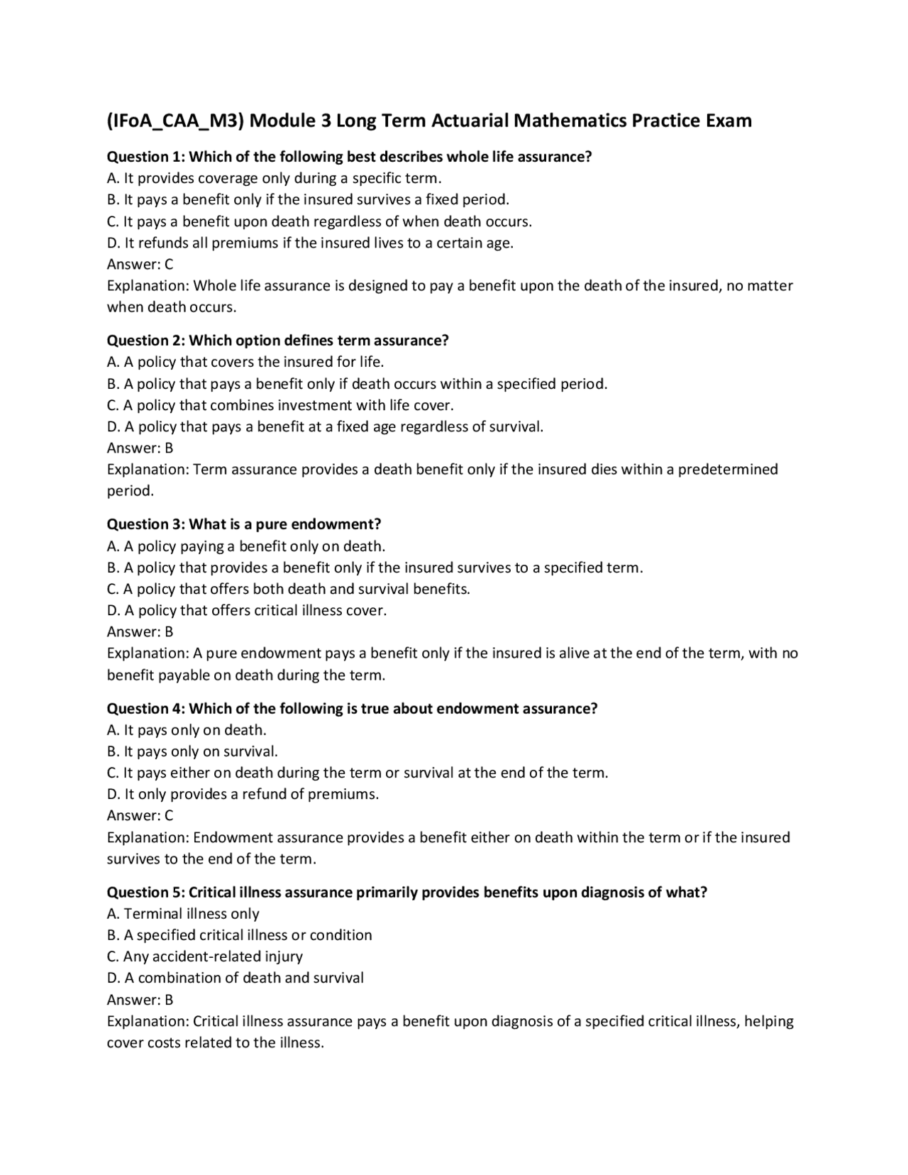 (IFoA_CAA_M3) Module 3 Long Term Actuarial Mathematics Exam | Exams ...