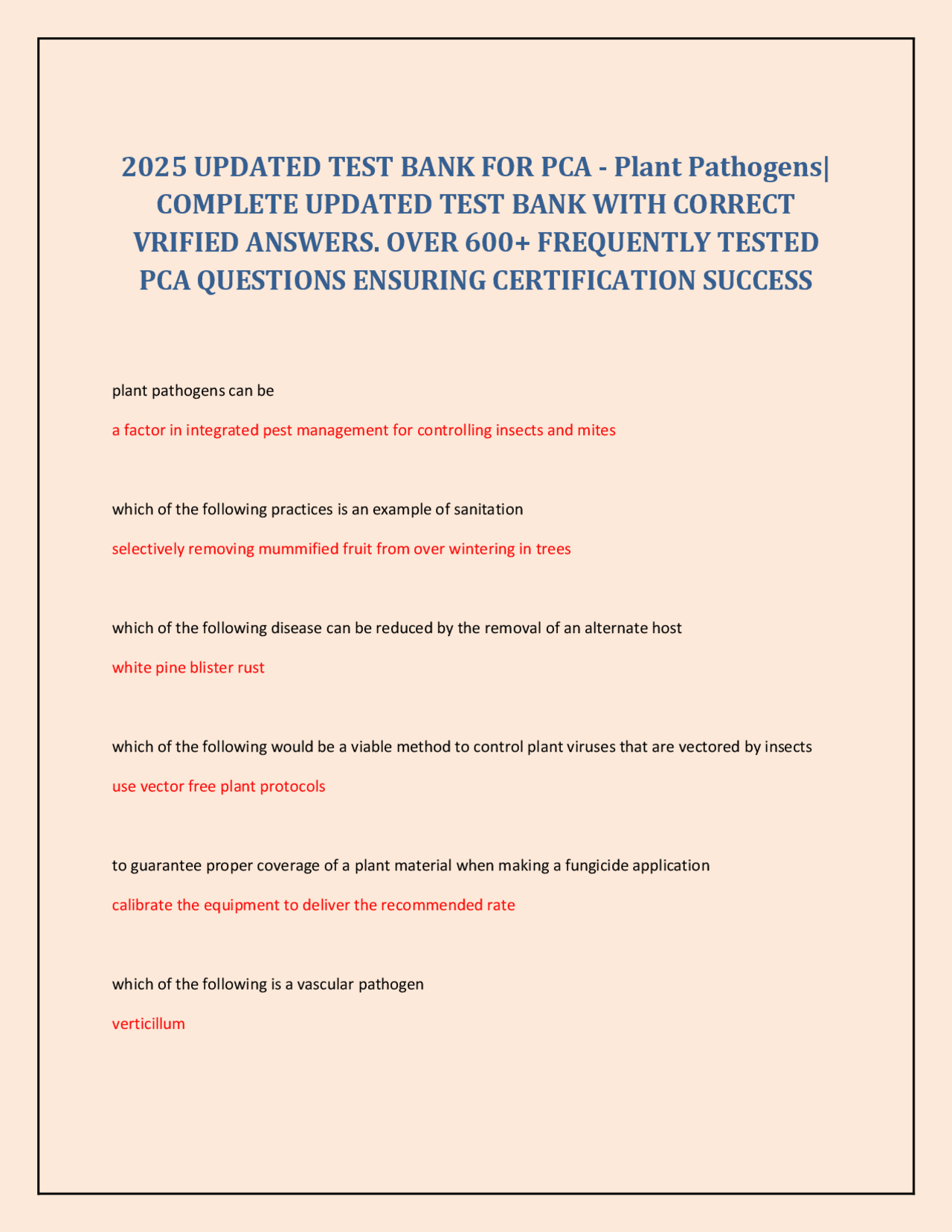 2025 UPDATED TEST BANK FOR PCA - Plant Pathogens| COMPLETE UPDATED TEST ...