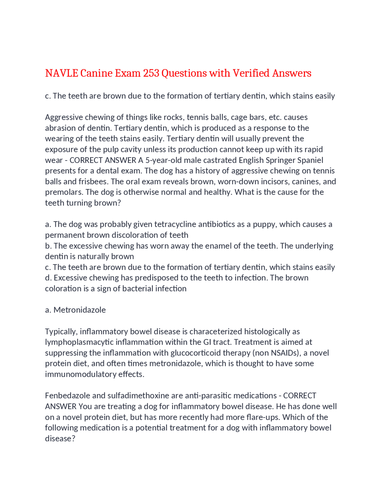 NAVLE Canine Exam: 253 Questions with Verified Answers | Exams ...
