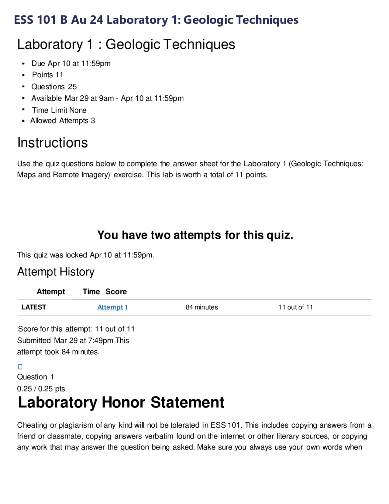 ESS 101 B Au 24 Laboratory 1: Geologic Techniques | Exams Engineering ...