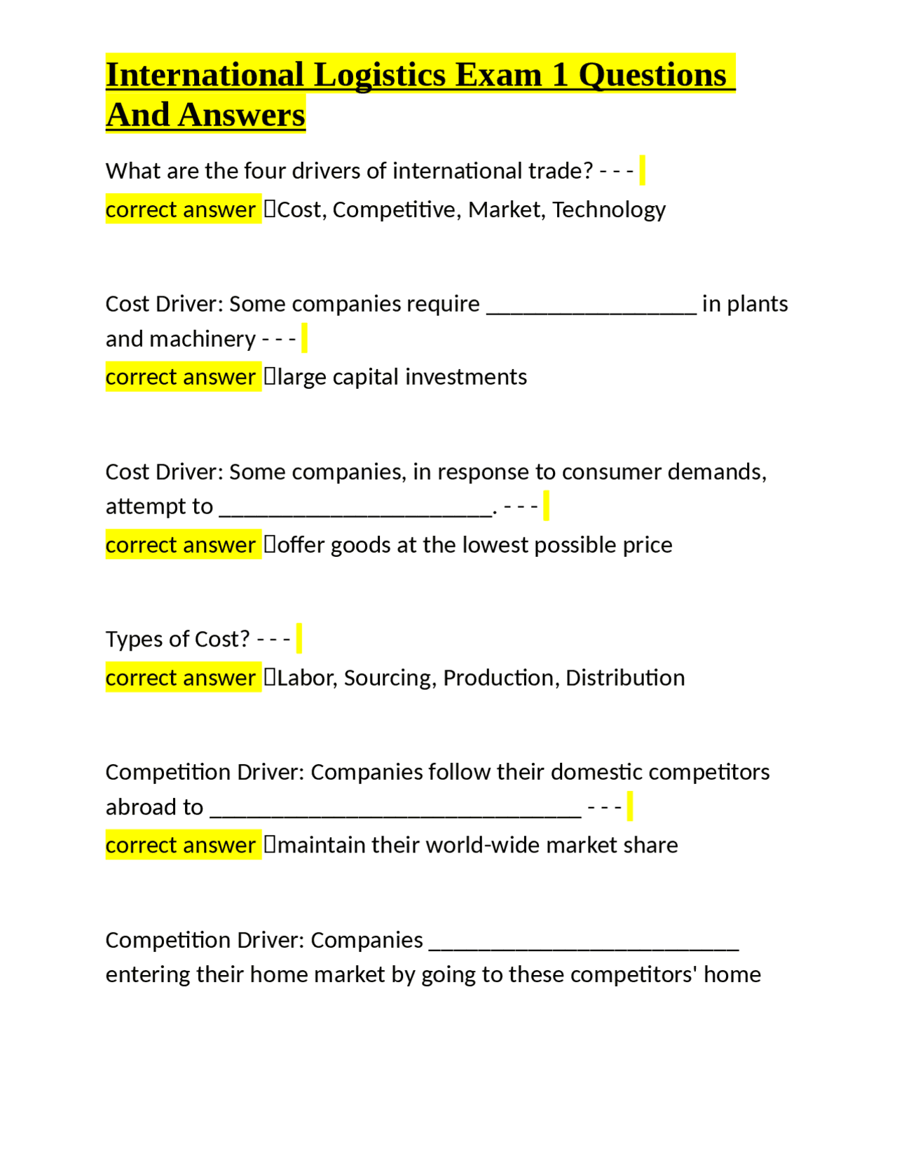 International Logistics Exam 1 Questions And Answers | Exams Logistics ...