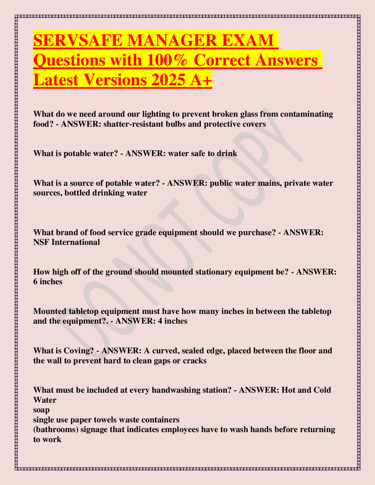 SERVSAFE MANAGER EXAM Questions with 100% Correct Answers Latest ...