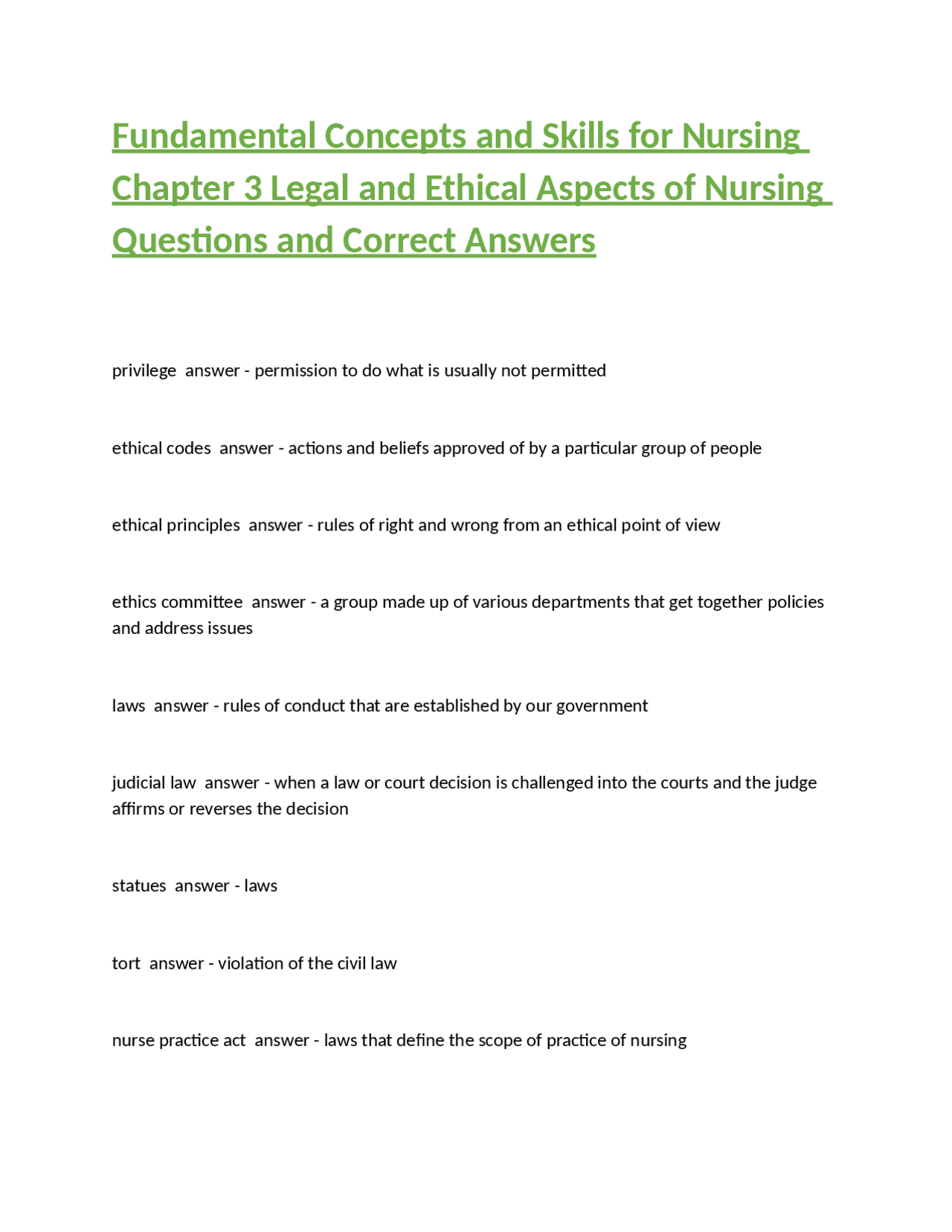 Fundamental Concepts and Skills for Nursing Chapter 3 Legal and Ethical ...