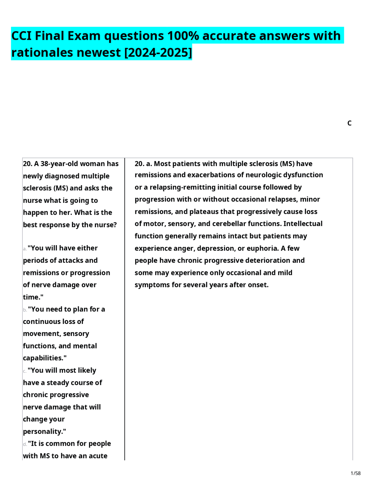 CCI Final Exam questions 100% accurate answers with rationales newest ...