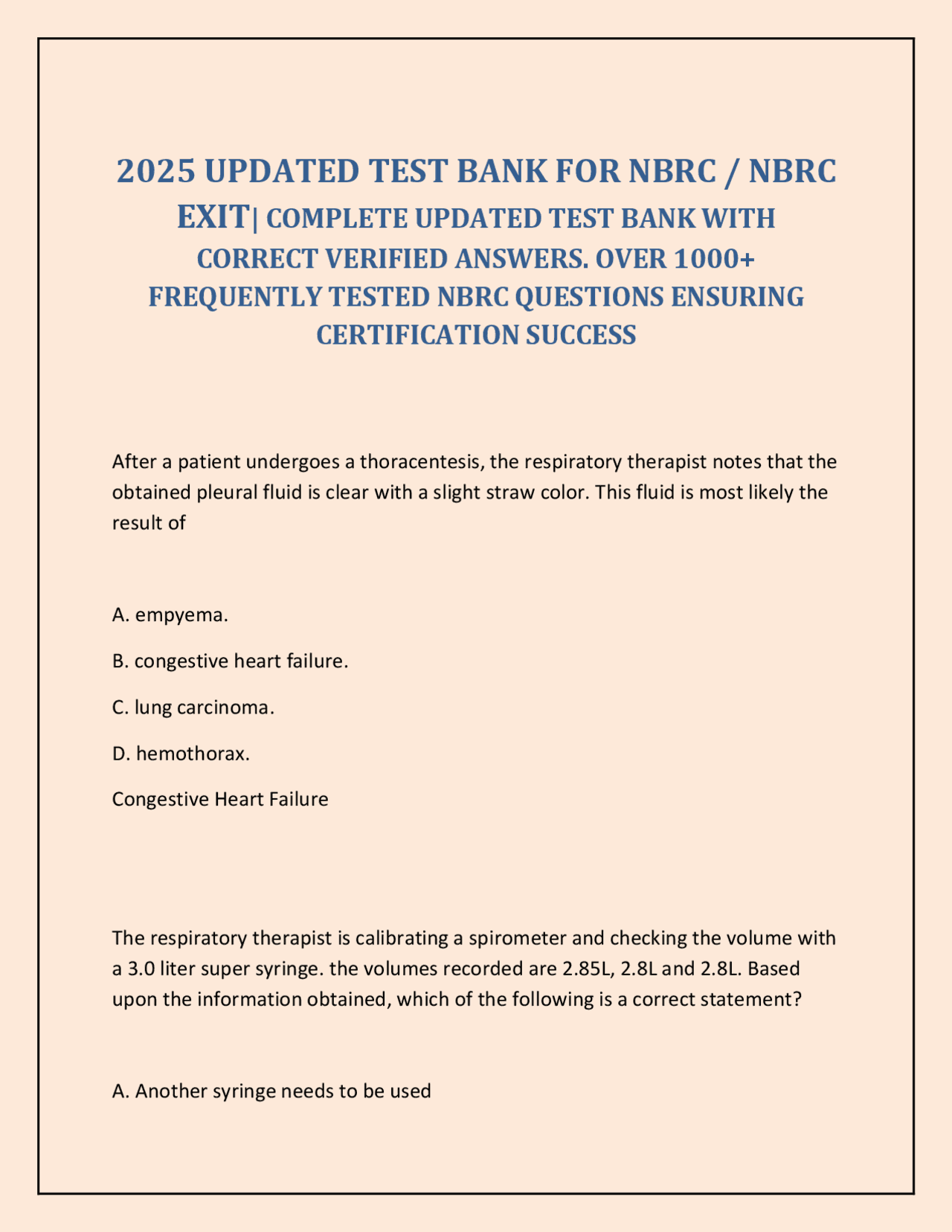2025 UPDATED TEST BANK FOR NBRC / NBRC EXIT| COMPLETE UPDATED TEST BANK ...