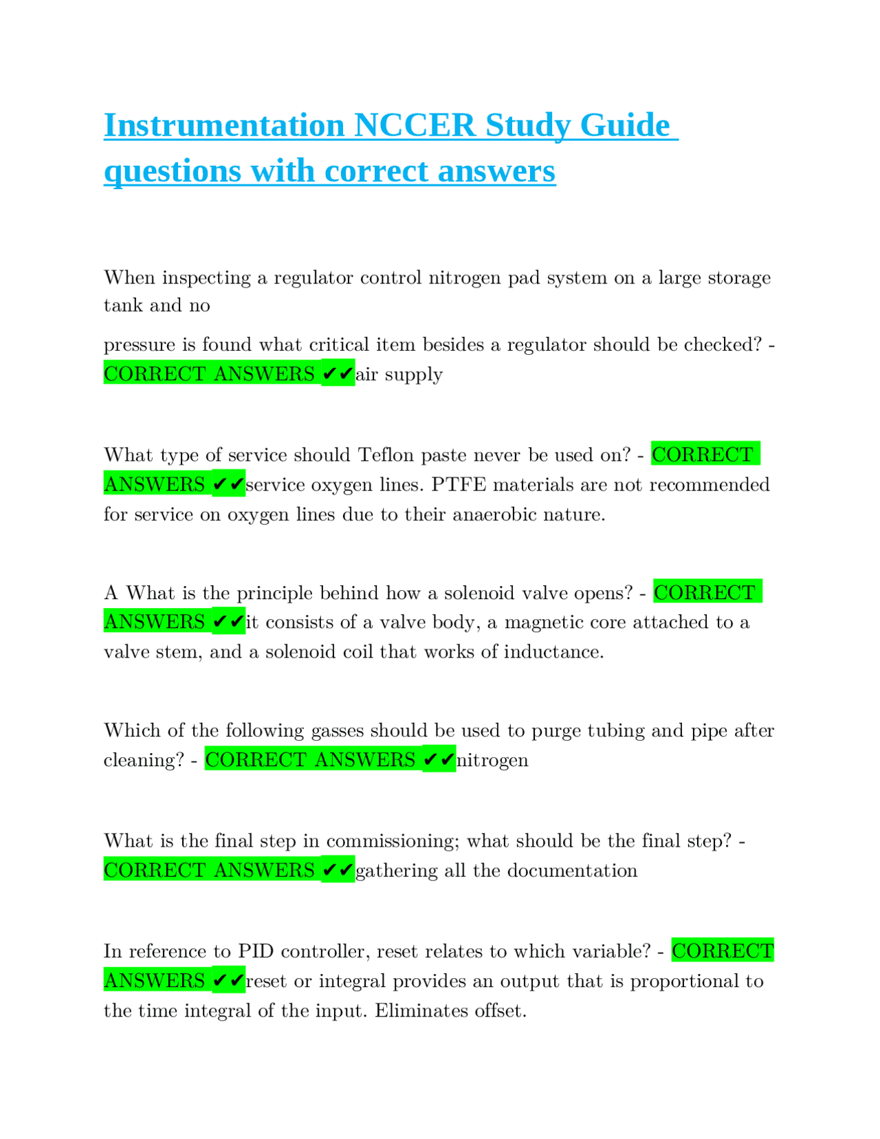 Instrumentation NCCER Study Guide questions with correct answers ...