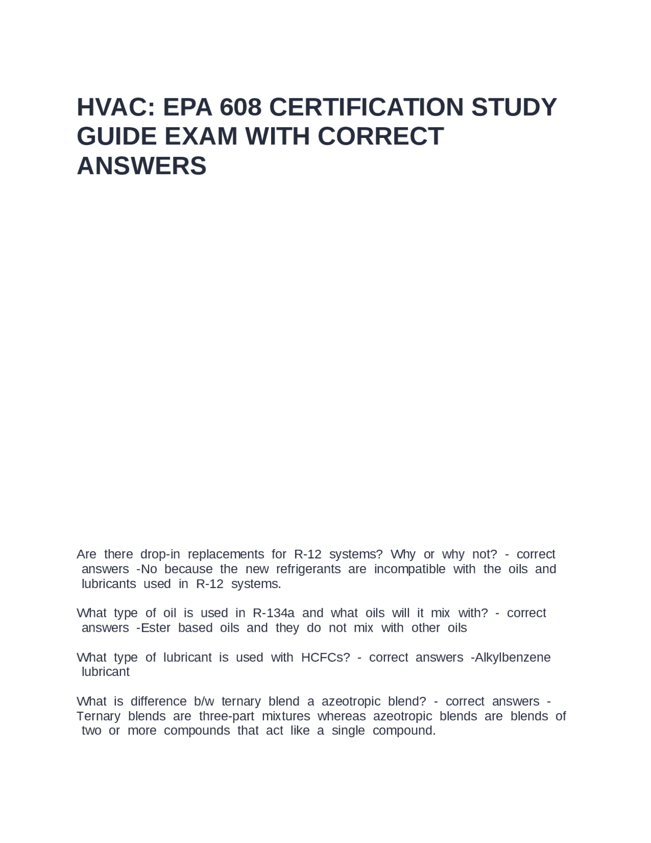 HVAC EPA 608 Certification Study Guide exam with correct answers ...
