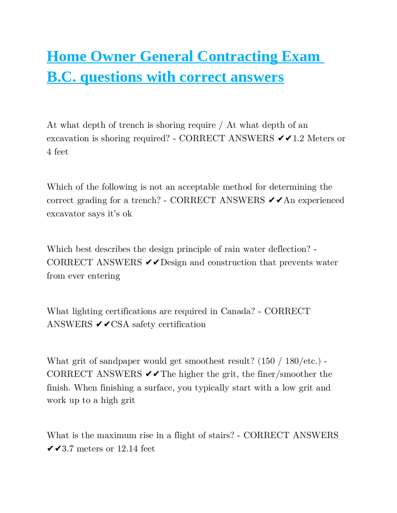 Home Owner General Contracting Exam: B.C. Questions and Answers | Exams ...