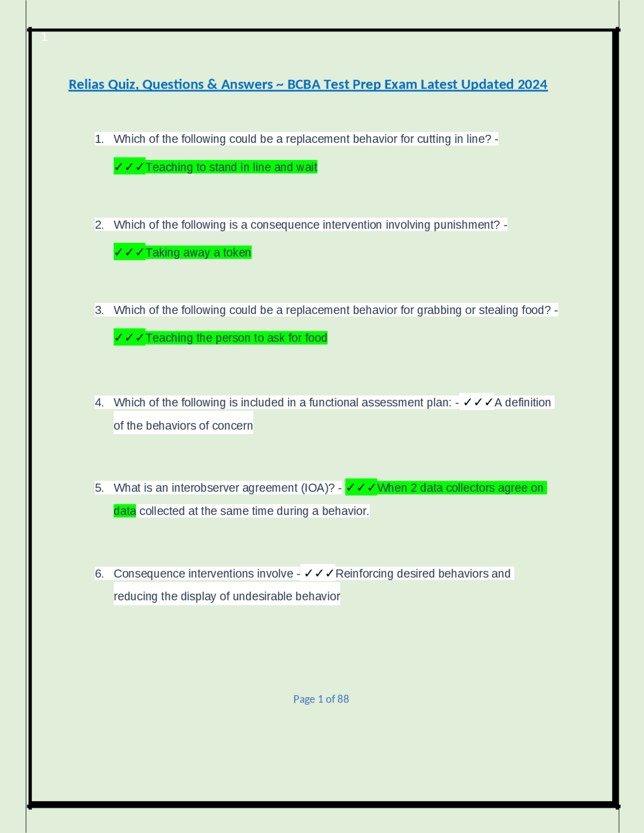 BCBA Test Prep Exam Questions and Answers: Relias Quiz | Exams Nursing ...