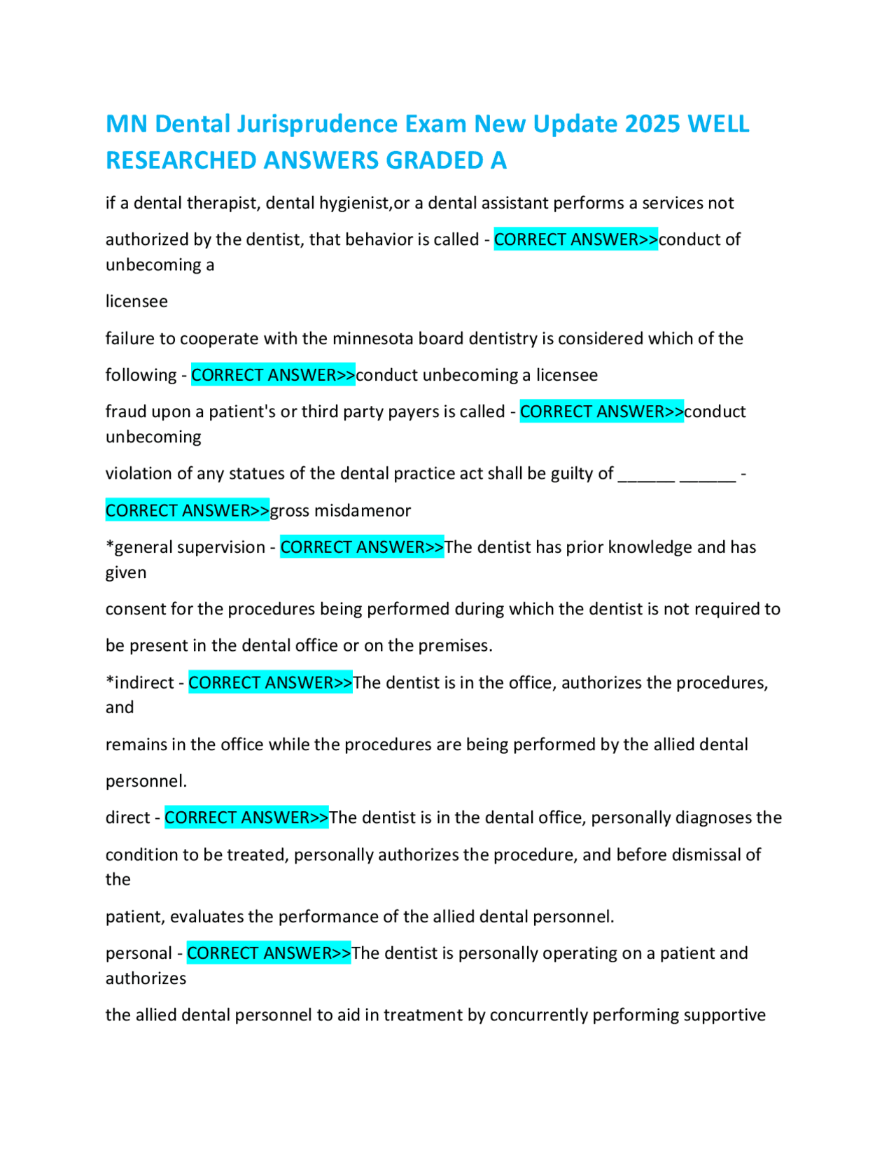 MN Dental Jurisprudence Exam New Update 2025 WELL RESEARCHED ANSWERS ...