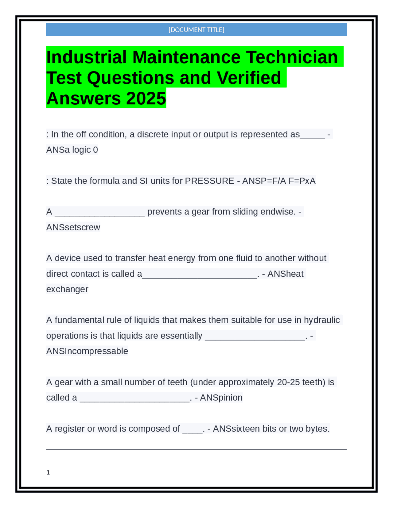 Industrial Maintenance Technician Test Questions and Answers | Exams ...