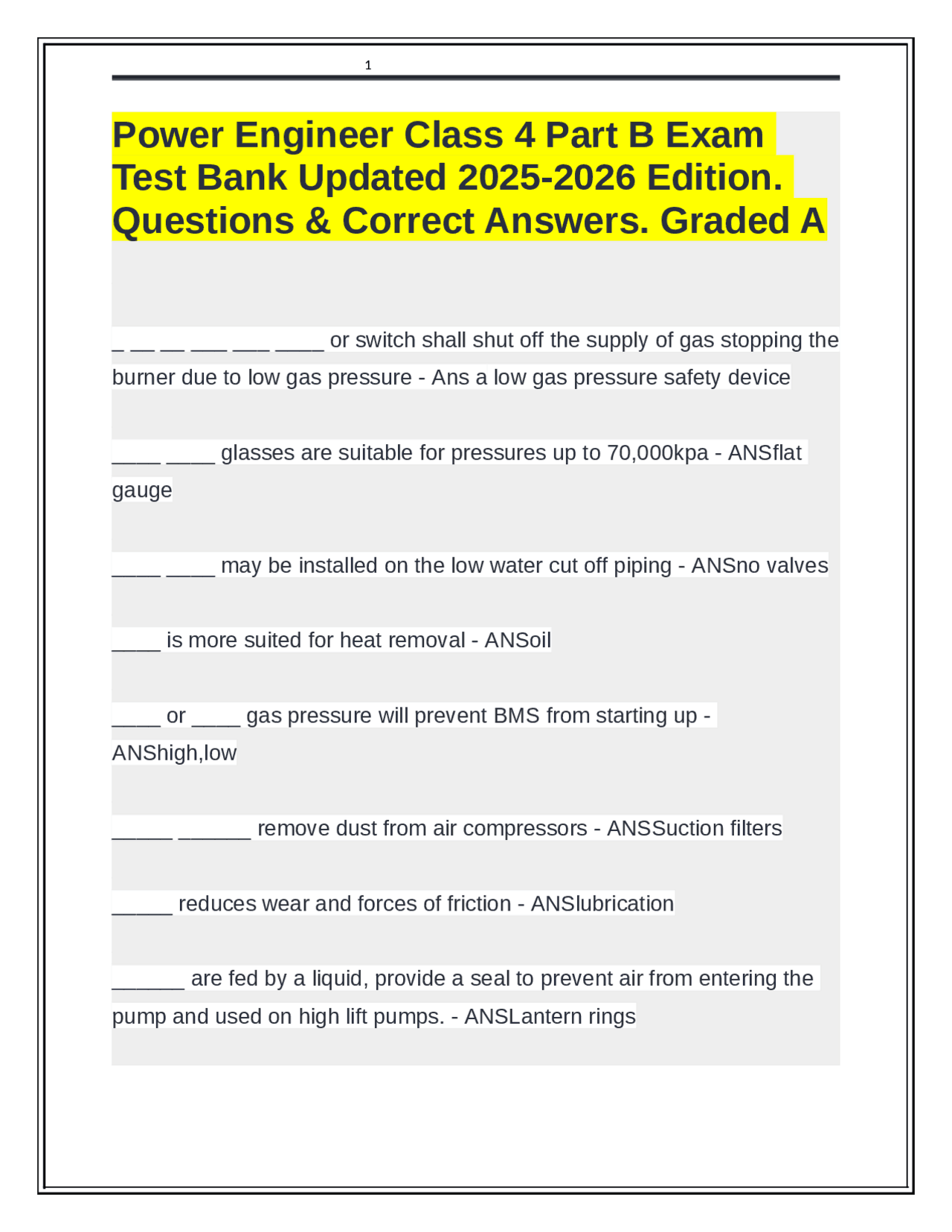 Power Engineer Class 4 Part B Exam Test Bank Updated 2025-2026 Edition ...
