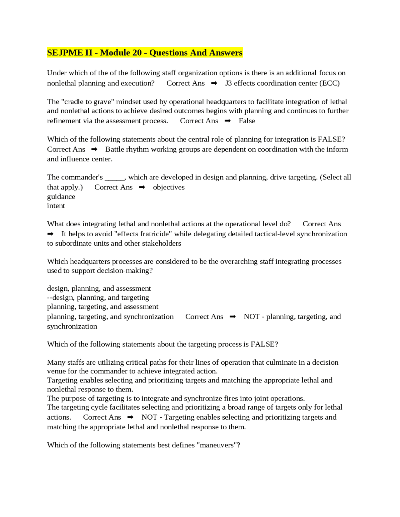 SEJPME II - Module 20 - Questions And Answers | Exams Nursing | Docsity