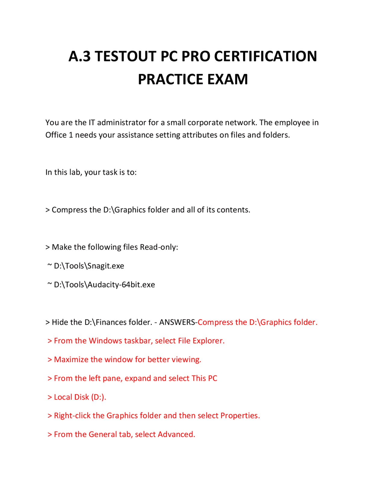 A.3 TESTOUT PC PRO CERTIFICATION PRACTICE EXAM QUESTIONS AND ANSWERS ...
