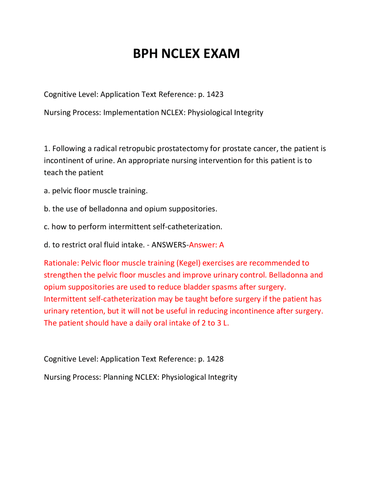 Benign Prostatic Hyperplasia (BPH) NCLEX Exam Questions and Answers ...
