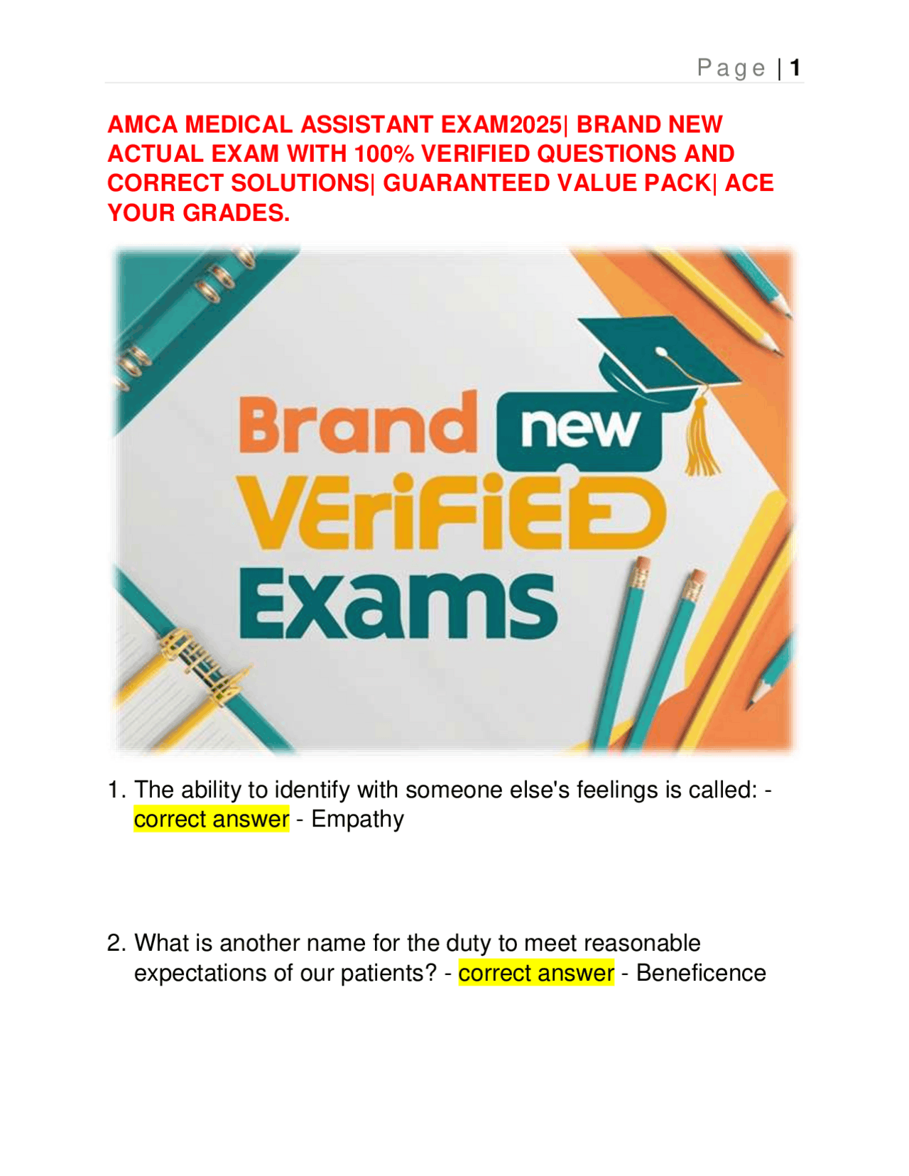 AMCA MEDICAL ASSISTANT EXAM2025| BRAND NEW ACTUAL EXAM. | Exams Nursing ...