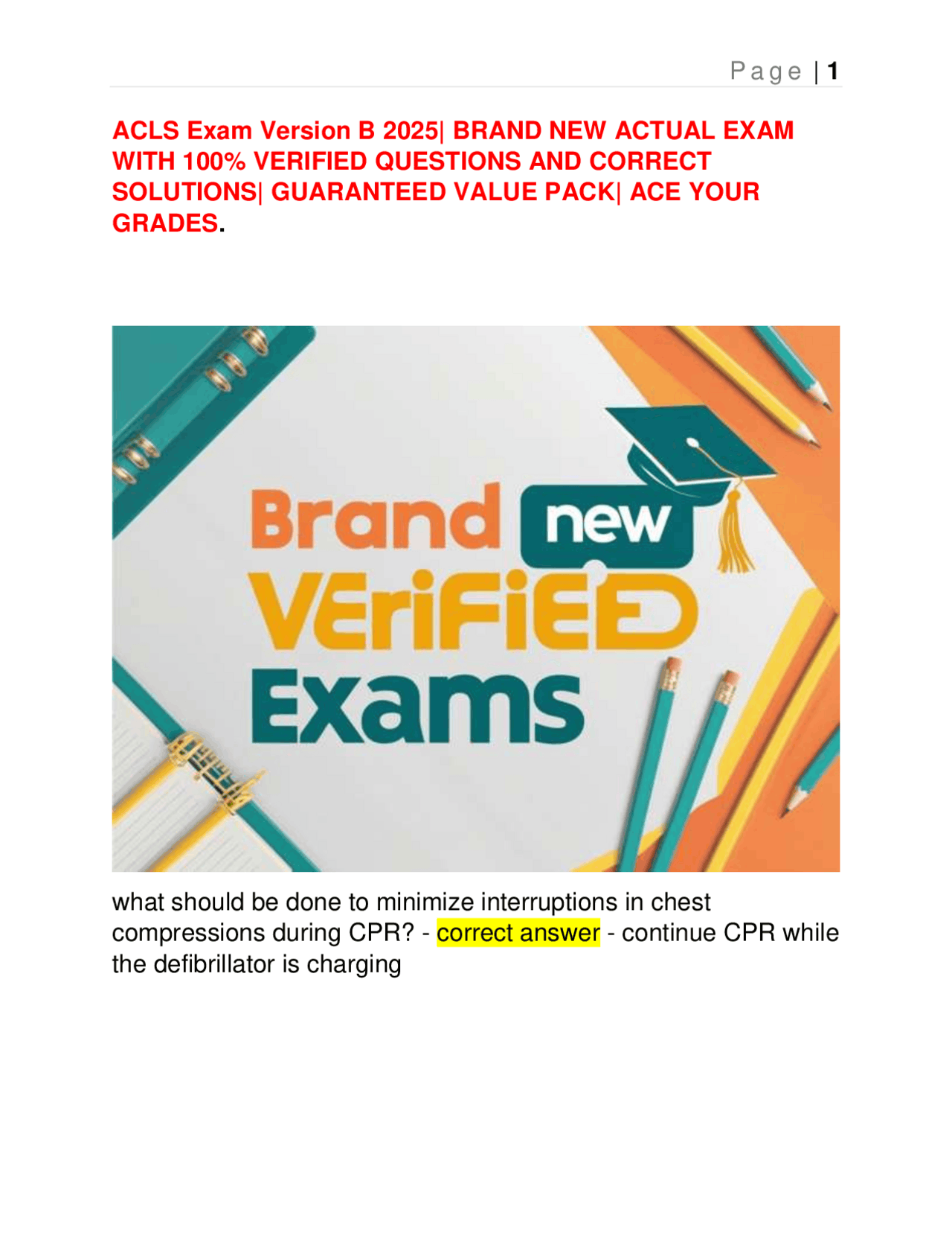 ACLS Exam Version B 2025: Practice Questions and Answers | Exams ...