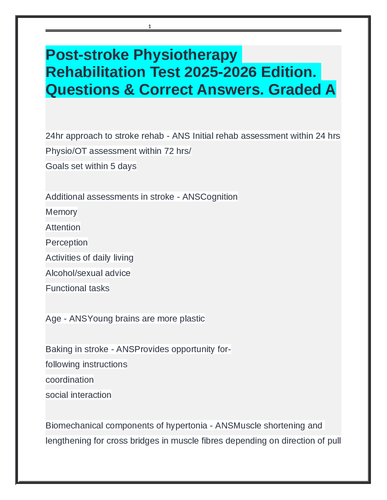 Post-Stroke Physiotherapy Rehabilitation Test: Questions & Answers ...