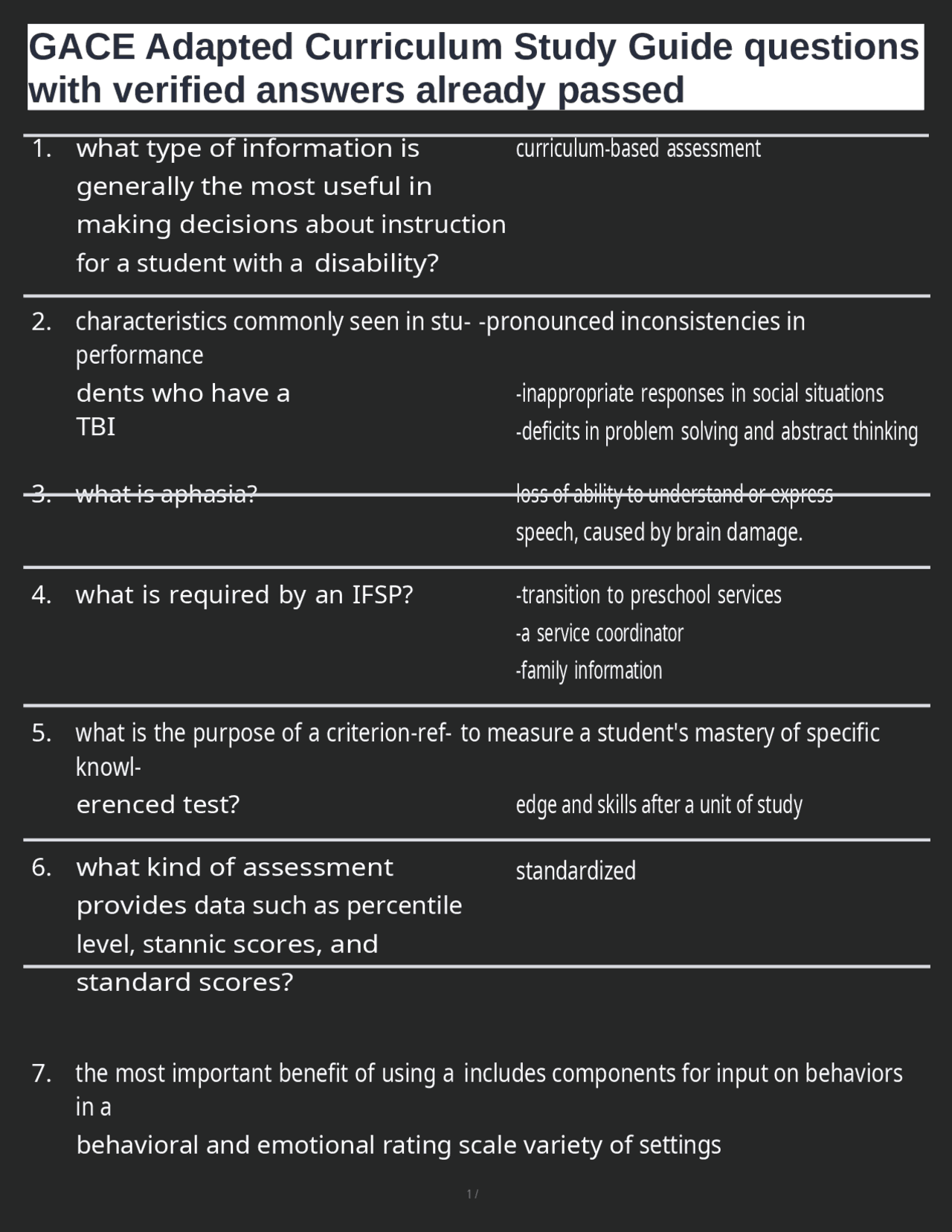 GACE Adapted Curriculum Study Guide questions with verified answers ...