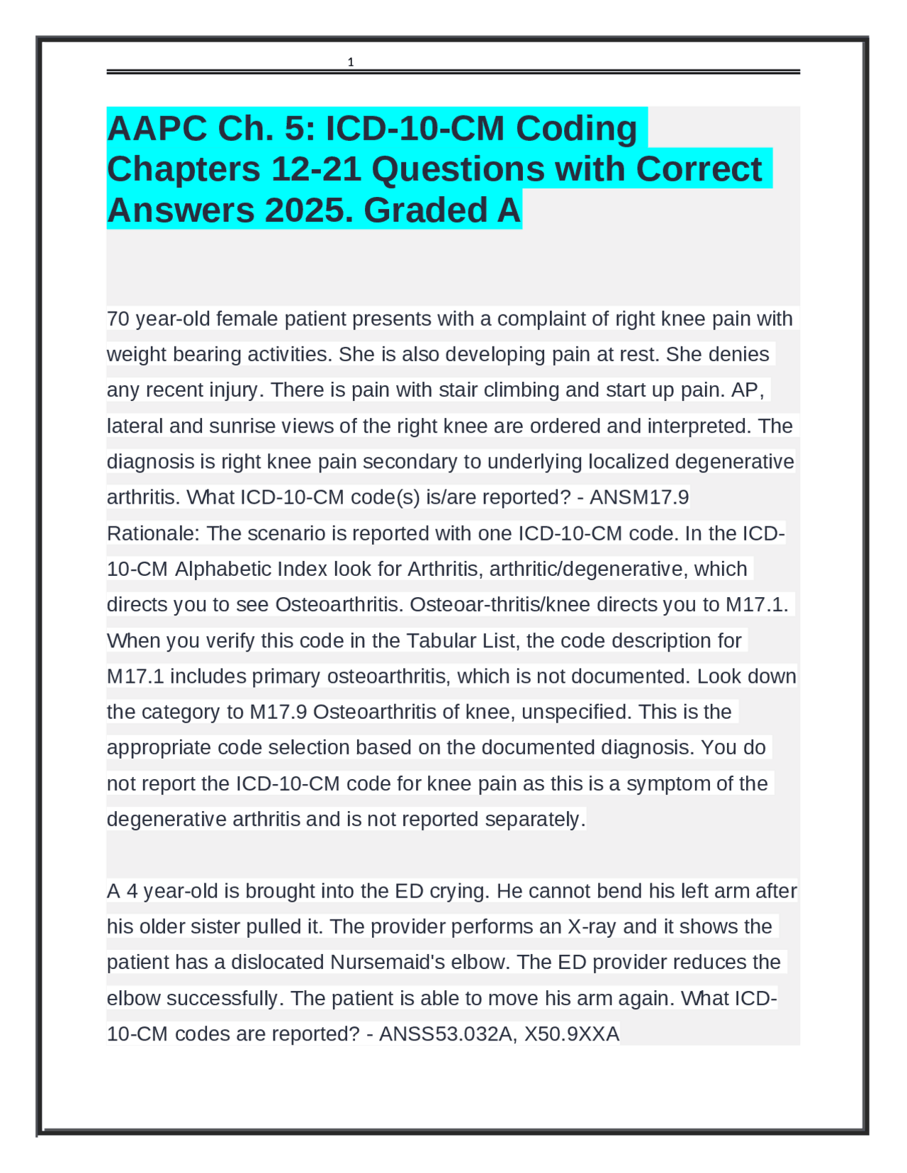 AAPC Ch. 5: ICD-10-CM Coding Chapters 12-21 Questions with Correct Answers 2025. Graded A ...