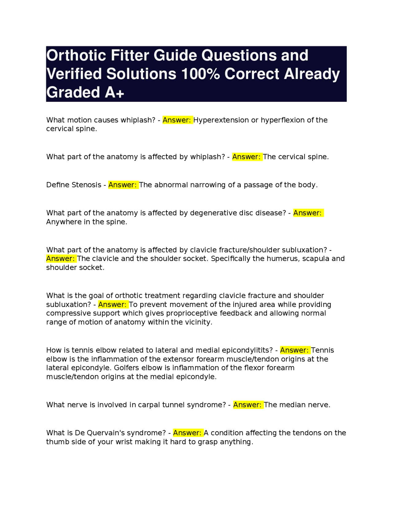 Orthotic Fitter Guide Questions and Verified Solutions 100% Correct ...