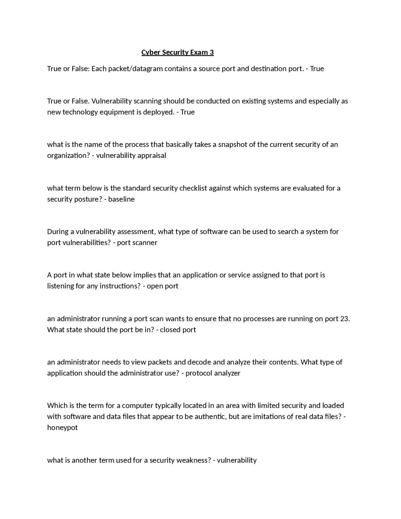 Cyber Security Exam 3 question and and answer | Exams Advanced ...