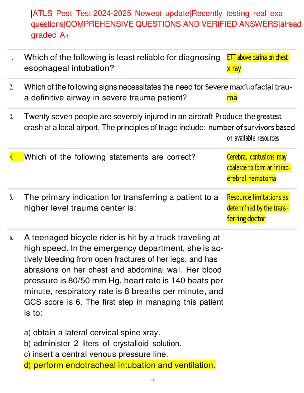 2024 ATLS Post Test 2024-2025 Newest update Recently testing real exam ...