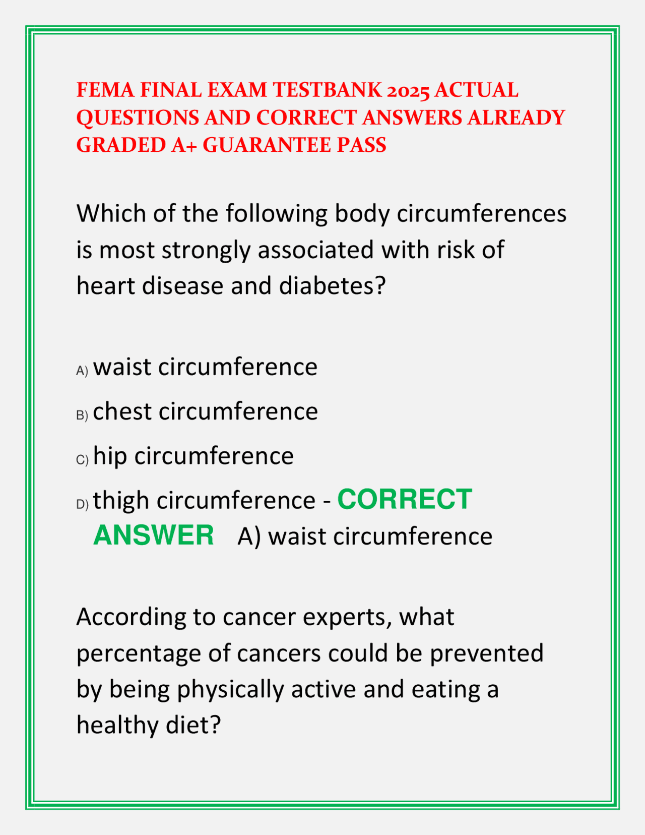 FEMA FINAL EXAM TESTBANK 2025 ACTUAL QUESTIONS AND CORRECT ANSWERS ...