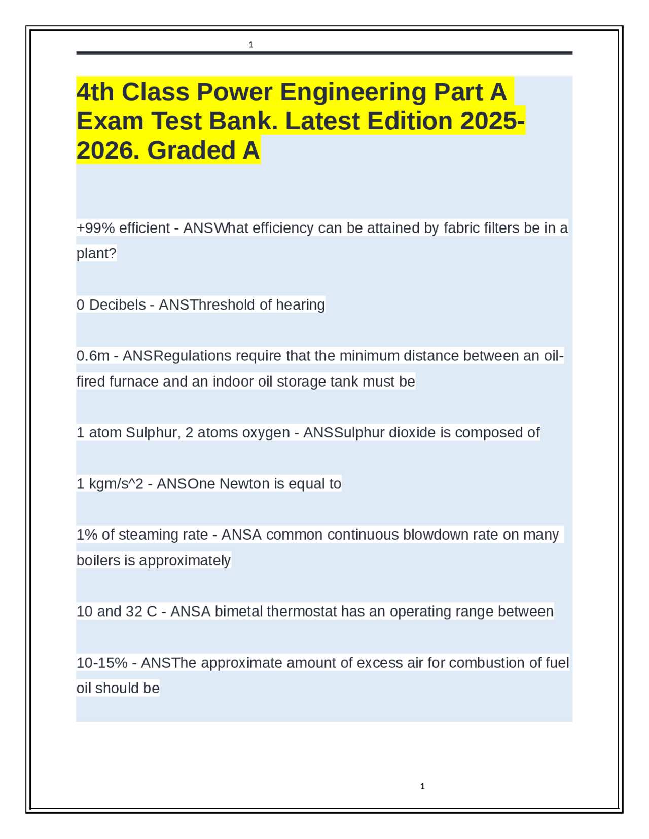 4th Class Power Engineering Part A Exam Test Bank. Latest Edition 2025 ...
