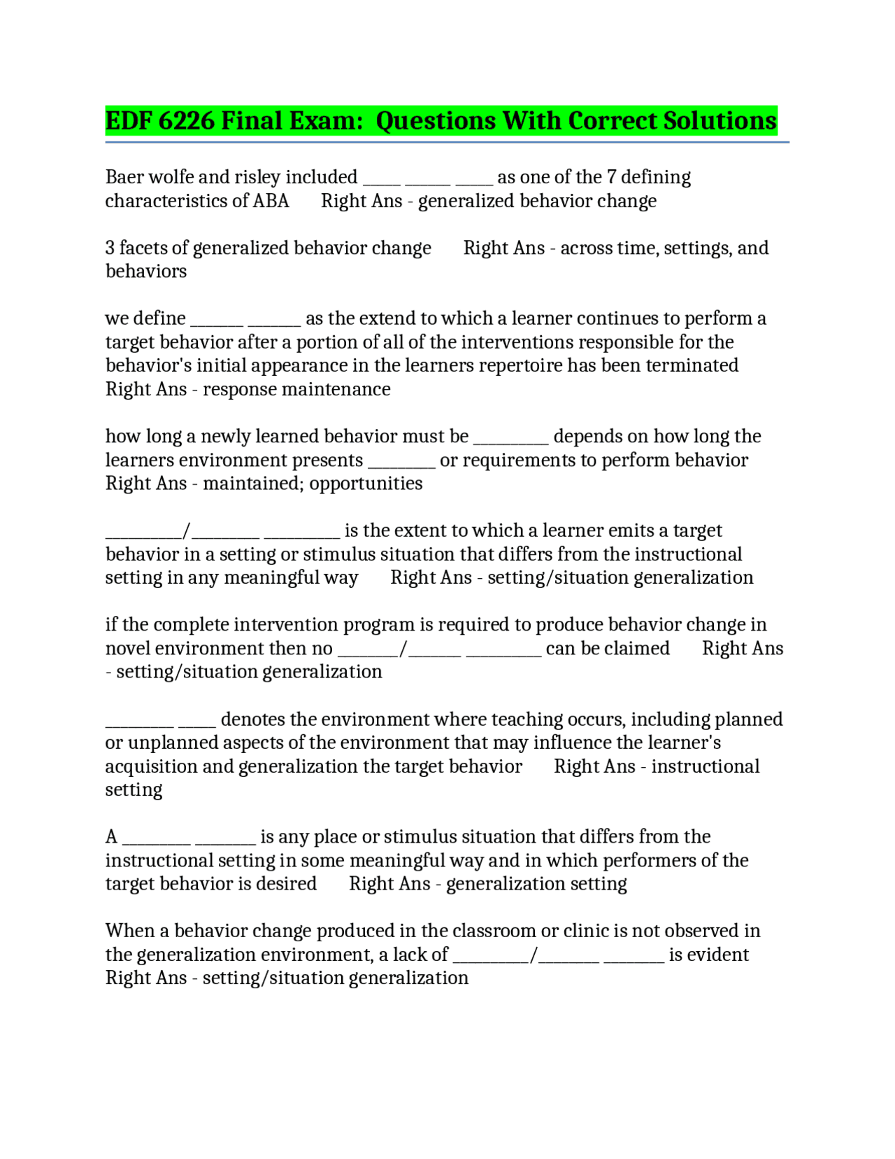 EDF 6226 Final Exam: Questions With Correct Solutions | Exams Nursing ...