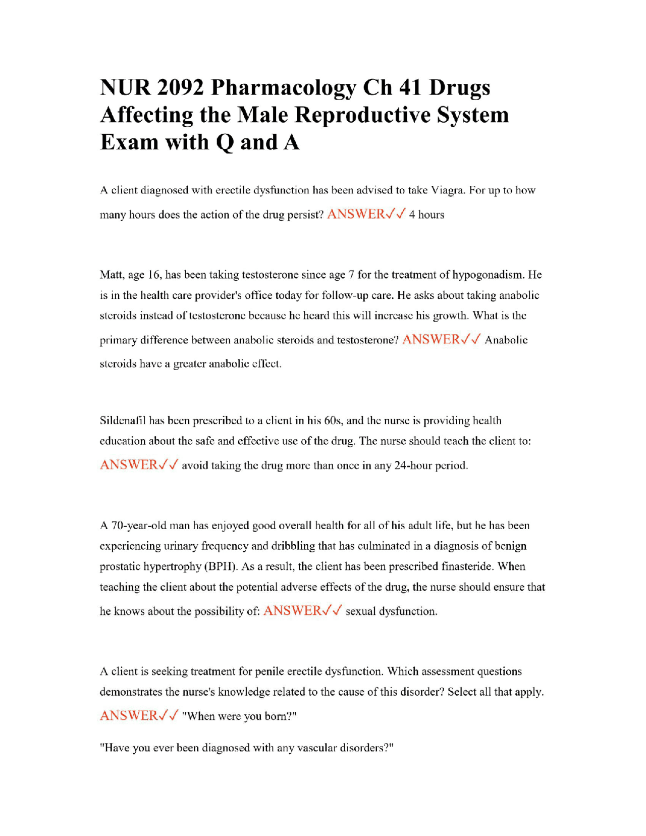 NUR 2092 Pharmacology Ch 41 Drugs Affecting the Male Reproductive ...