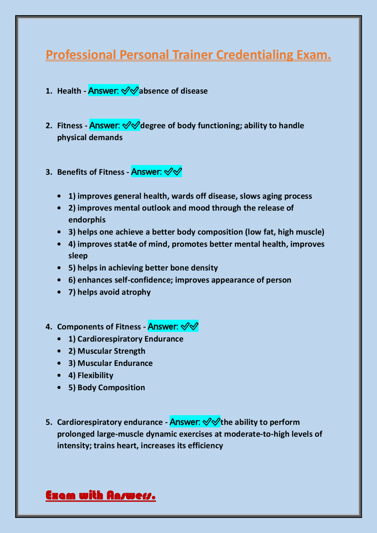 Professional Personal Trainer Credentialing Exam. | Exams Advanced ...