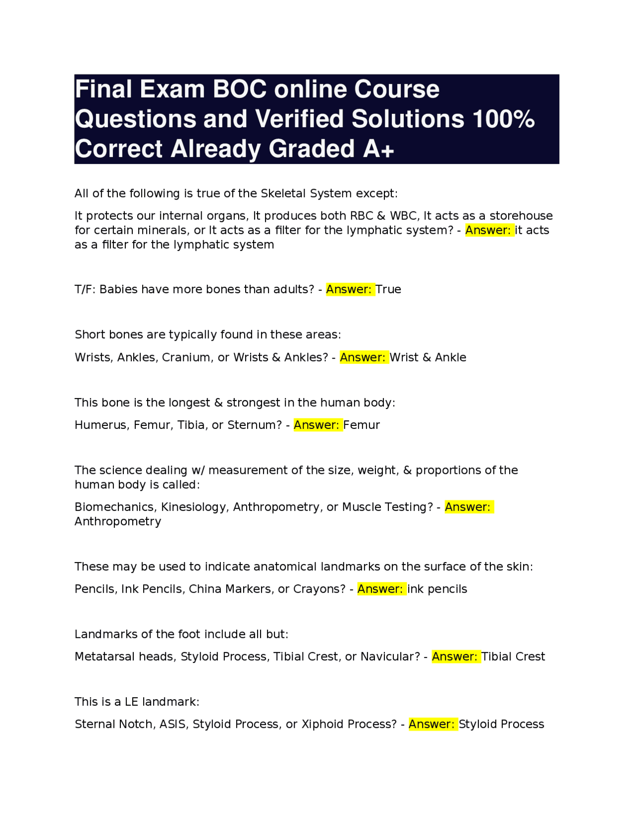 Final Exam BOC online Course Questions and Verified Solutions 100% ...