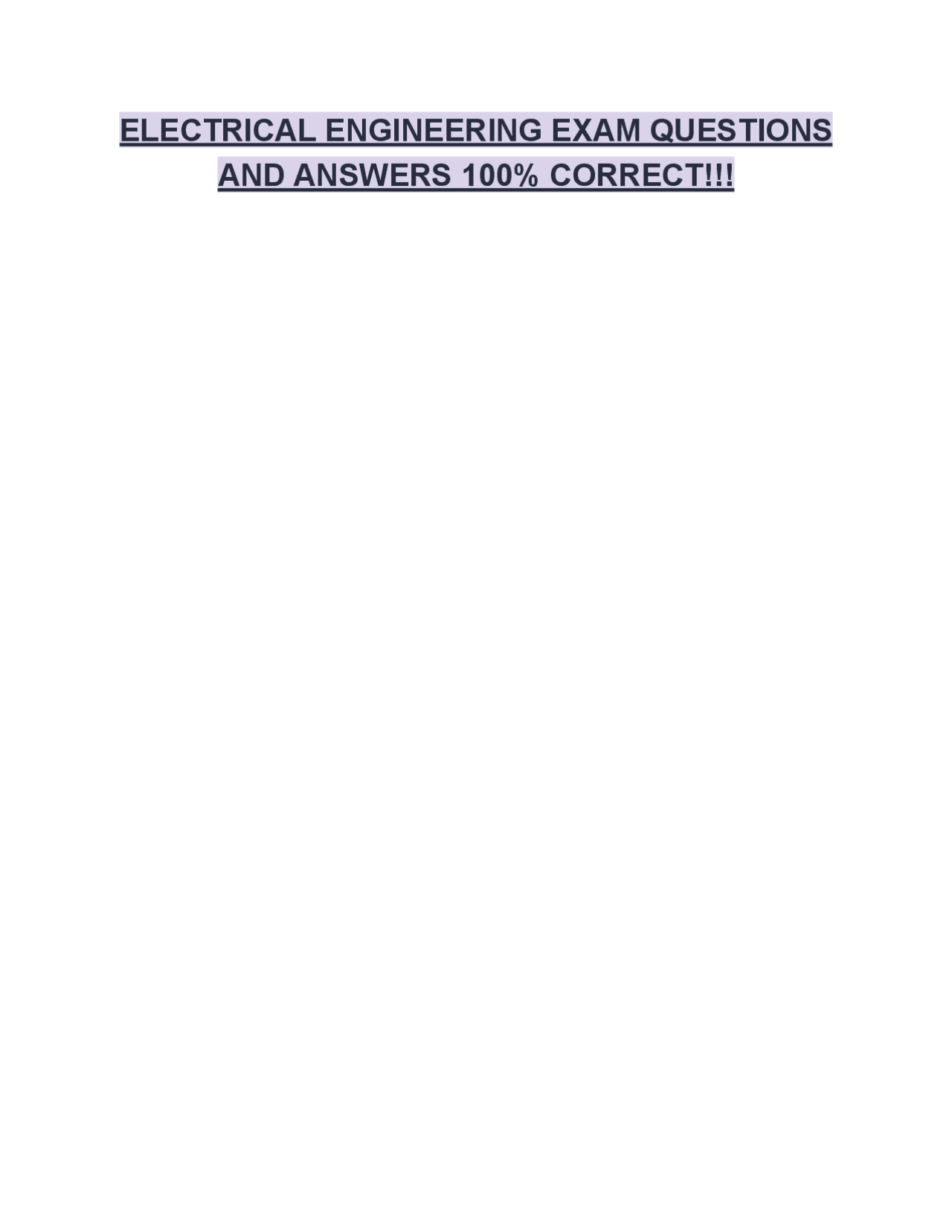 ELECTRICAL ENGINEERING EXAM QUESTIONS AND ANSWERS 100% CORRECT ...