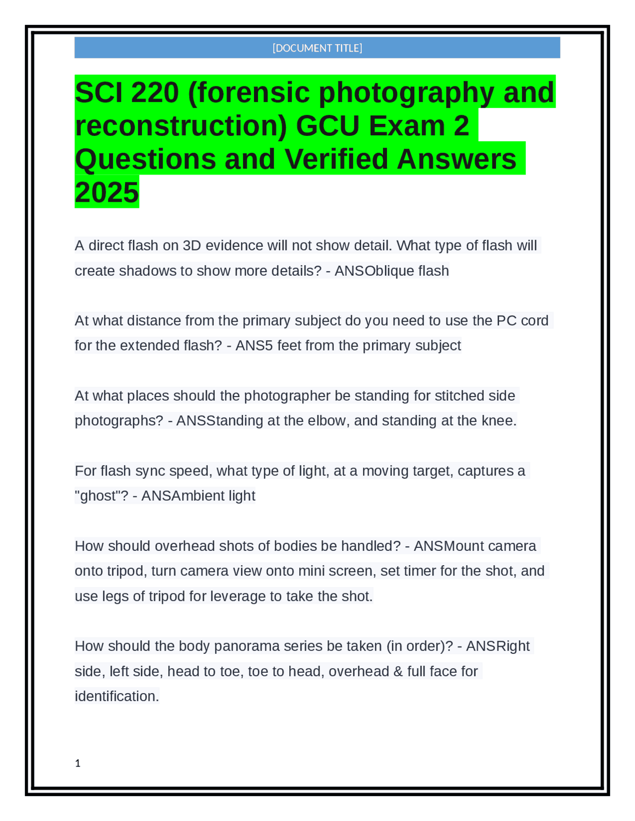 SCI 220 (forensic photography and reconstruction) GCU Exam 2 Q $ A ...