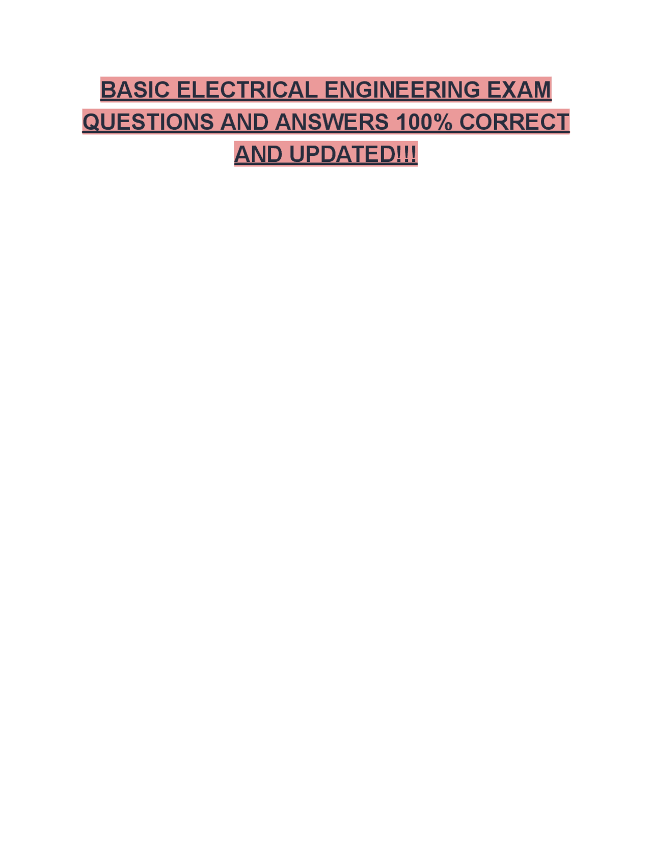 BASIC ELECTRICAL ENGINEERING EXAM QUESTIONS AND ANSWERS 100% CORRECT ...