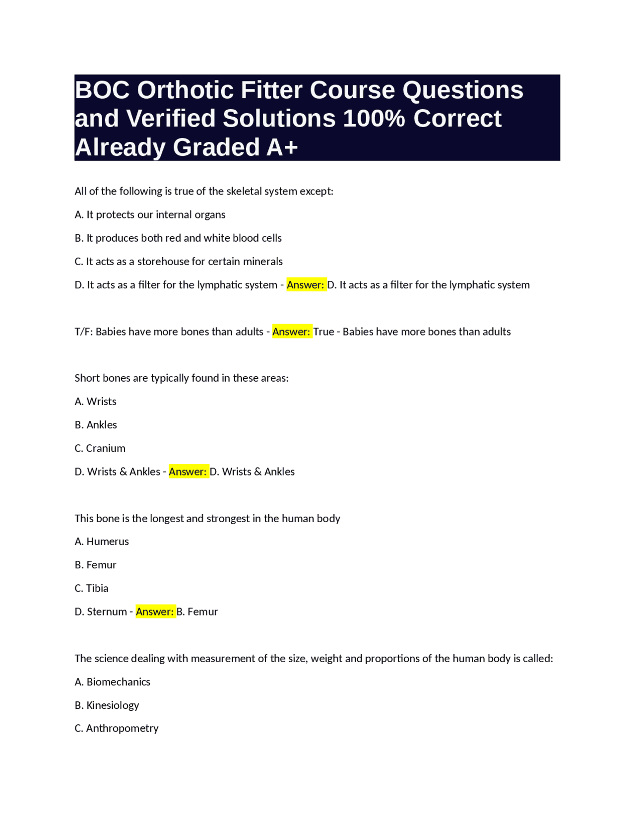 BOC Orthotic Fitter Course Questions and Verified Solutions 100% ...