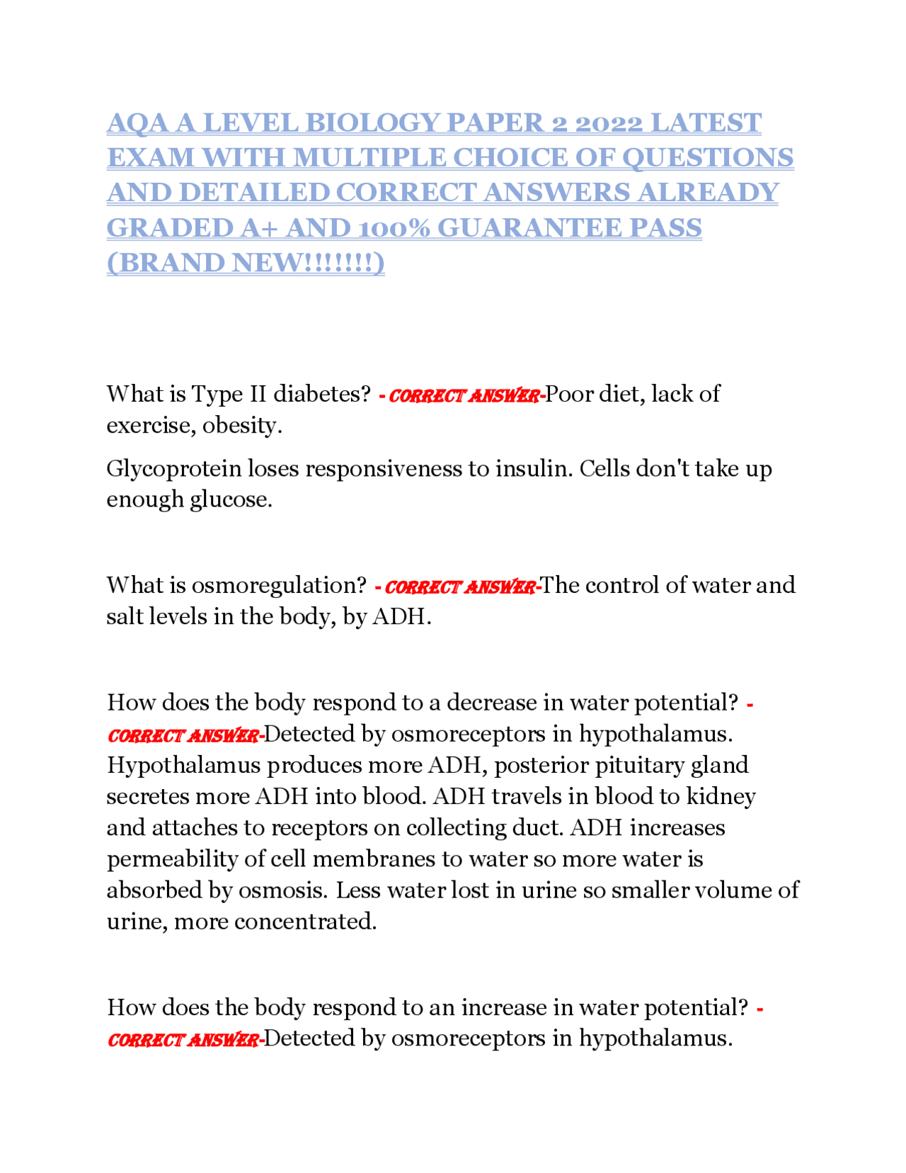 AQA A LEVEL BIOLOGY PAPER 2 2022 LATEST EXAM WITH CHOICE OF QUESTIONS ...