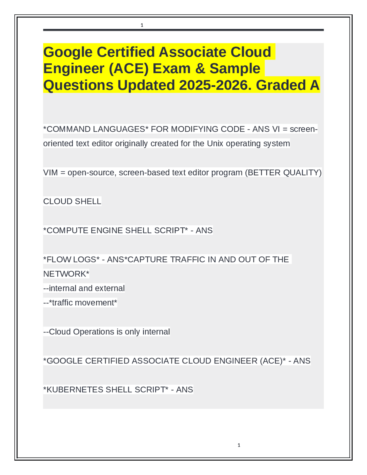 Google Certified Associate Cloud Engineer (ACE) Exam & Sample Questions ...
