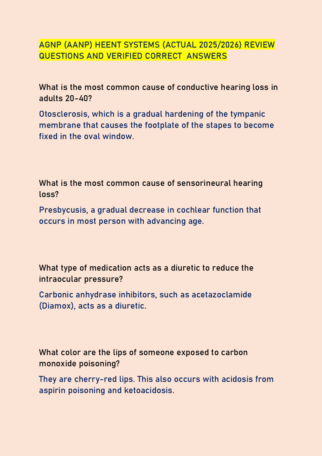 HEENT Systems Review Questions and Answers for AGNP (AANP) Students ...