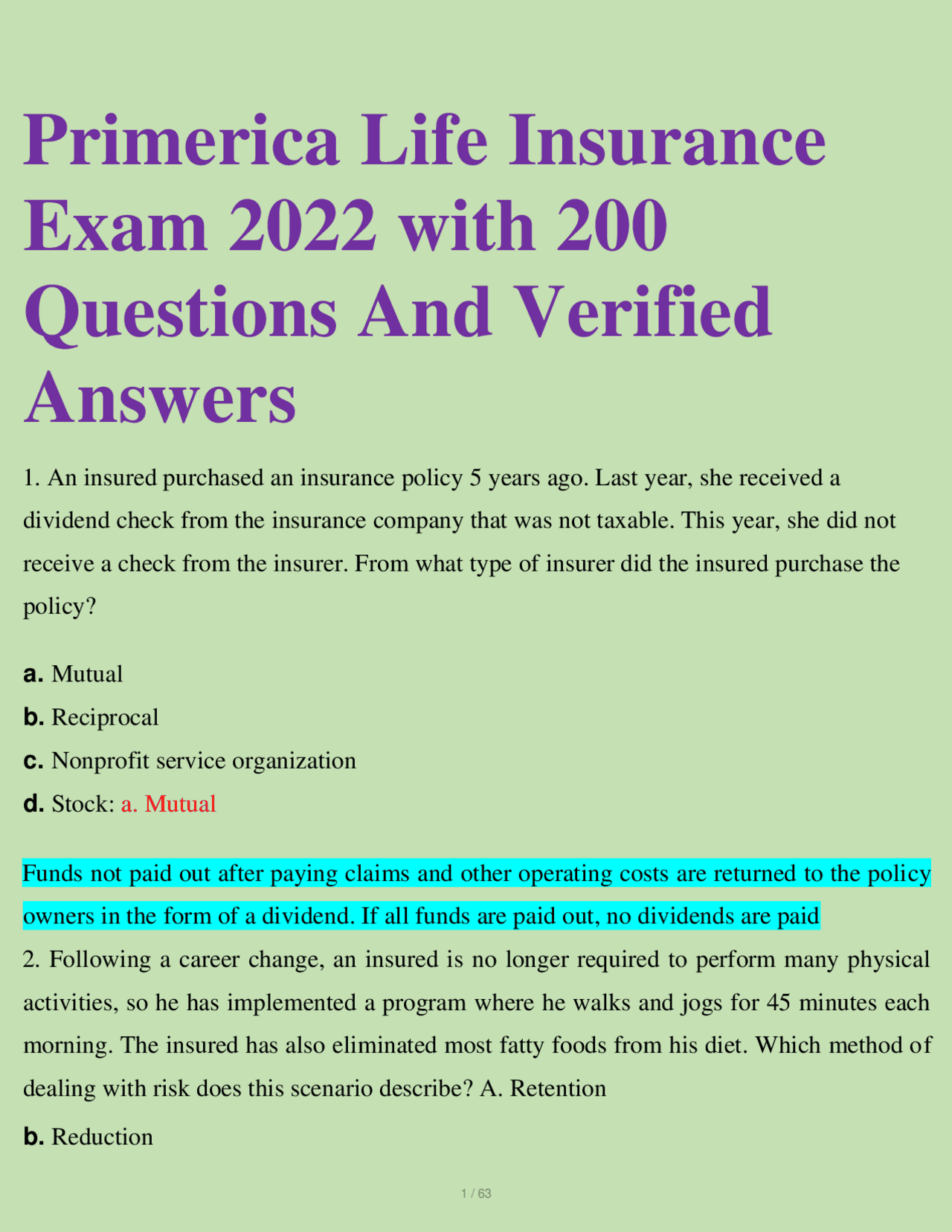 Primerica Life Insurance Exam 2022 with 200 Questions And Verified ...
