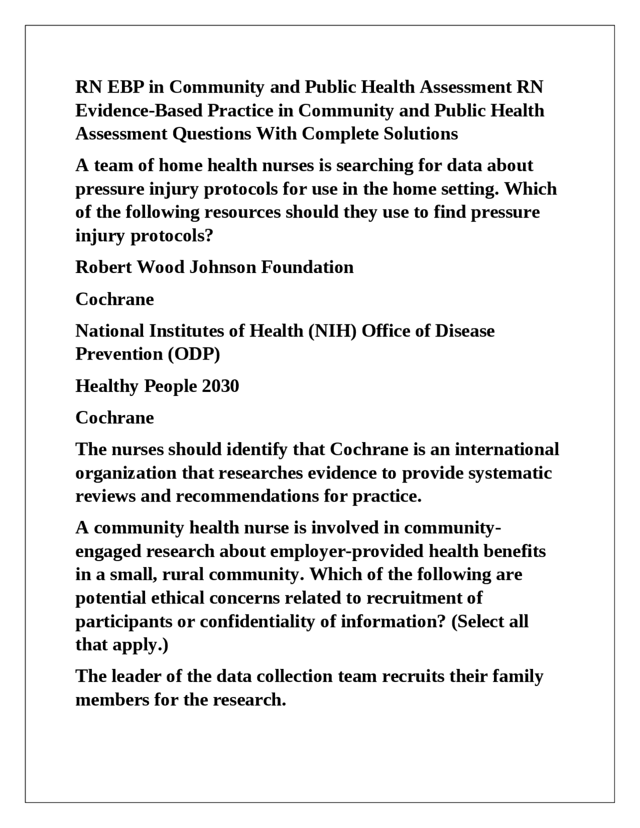 Evidence-Based Practice in Community & Public Health Assessment | Exams ...